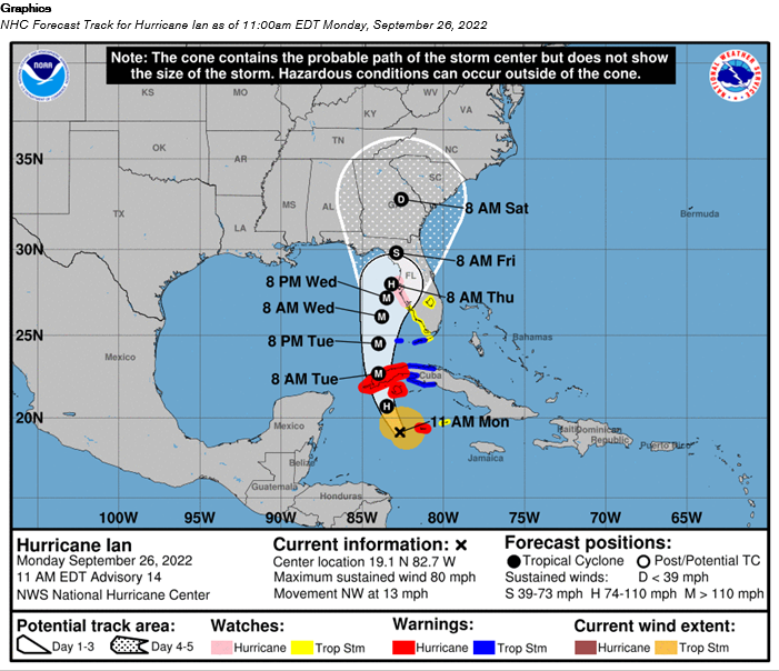 American Red Cross of Georgia Urges Residents to Monitor Hurricane Ian and Update Preparedness Plans